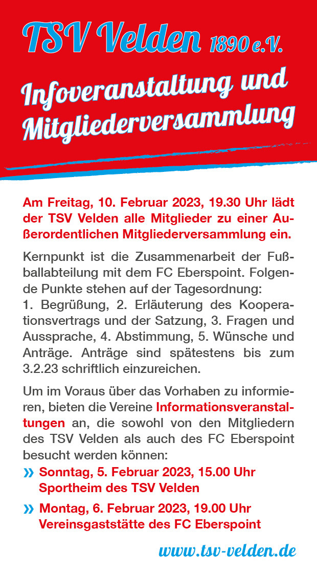 Infoveranstaltung und Mitgliederversammlung – TSV Velden 1890 e.V.